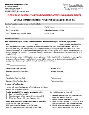 Fillable Online Perinatalservicesbc Directive To Destroy Form