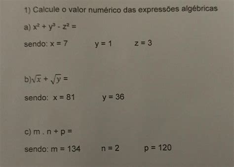 Calcule O Valor Numerico Das Express Es Algebricas Librain