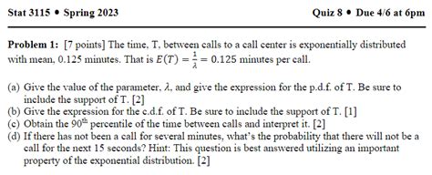 solved problem 1 [7 points] the time t between calls to a