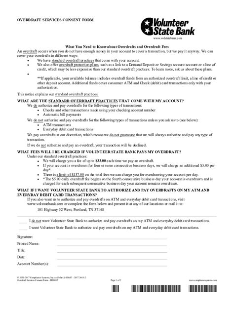 Fillable Online Overdraft Services Consent Form KS StateBank Fax