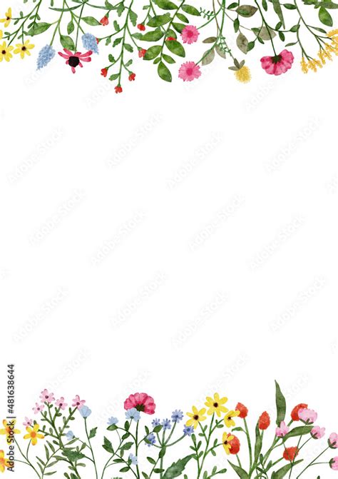 Watercolor Wildflower Border Botanical Spring Summer Flowers Frame