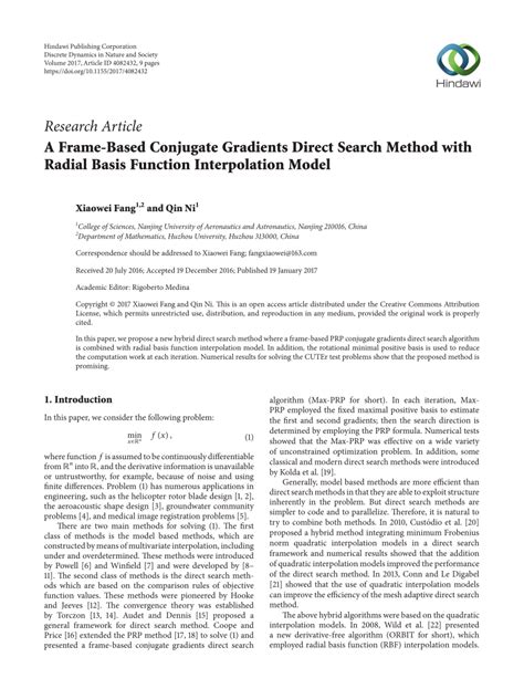 pdf a frame based conjugate gradients direct search method with radial basis function