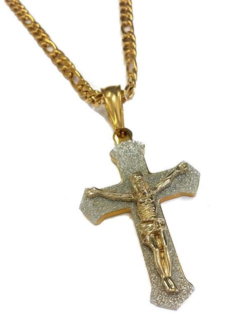 18k Gold Plated Stainless Steel Jesus Crucifix Cross Pendant Etsy