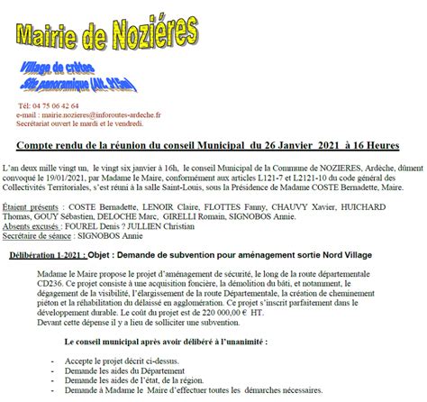 Compte Rendu Du Conseil Municipal Du 26 Janvier 2021 Noz Infos