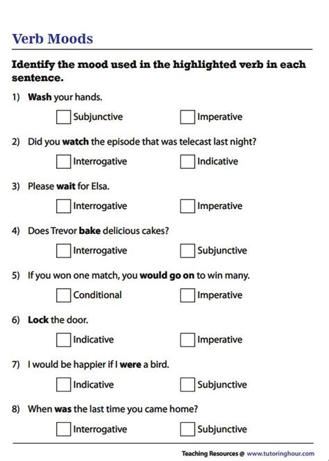 Identifying Verb Moods Worksheet Compound Words Verb Mood