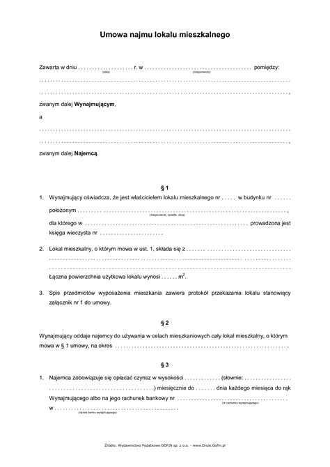 Umowa Najmu Lokalu Mieszkalnego