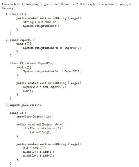 solved does each of the following programs compile and run