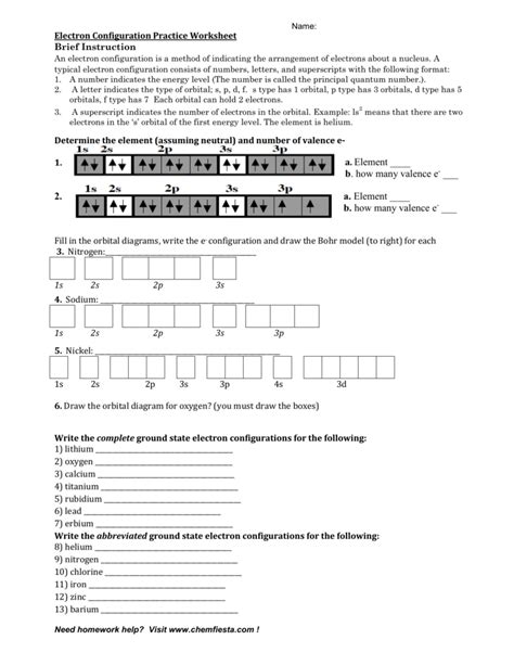 Electronic Configuration Practice Worksheet