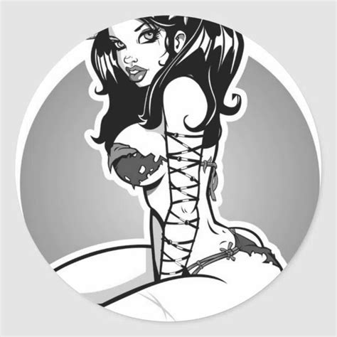 Black And White Pin Up Classic Round Sticker