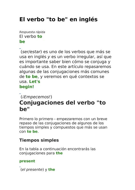 Texto Con El Verbo To Be REVOEDUCA