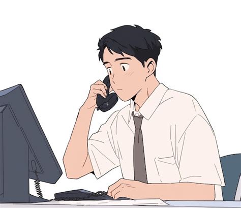 Premium AI Image Anime Man Sitting At Desk Talking On Phone While