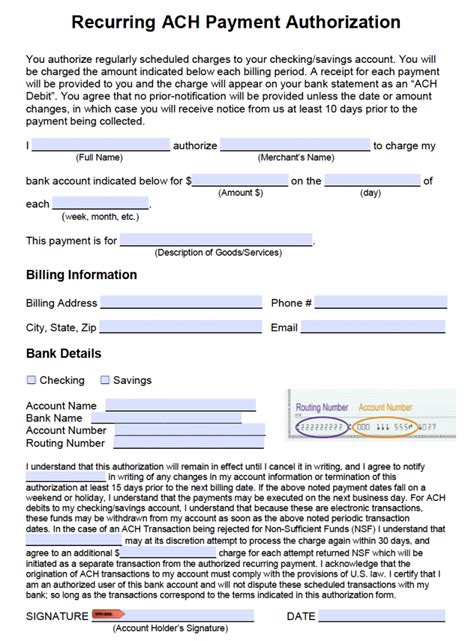 Free Vendor Ach Direct Deposit Authorization Form Template Web Accounts