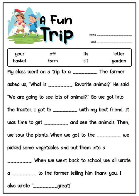 1st Grade Fill In The Blank Stories Reading Comprehension Lessons