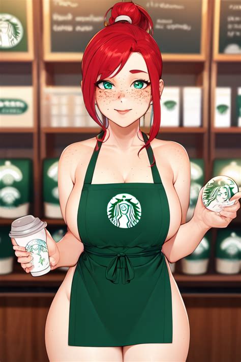 AI Art Model Starbucks Naked Apron PixAI