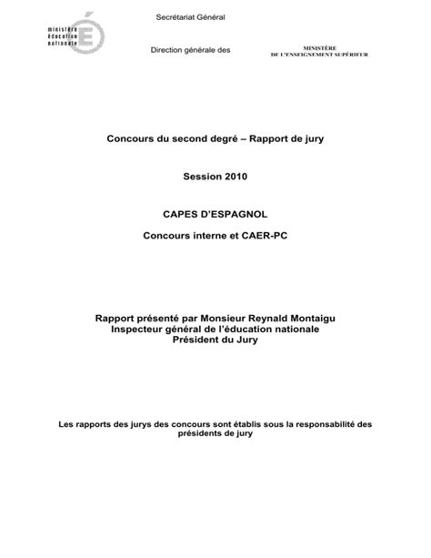 Concours du second degré Rapport de jury Session 2010 CAPES