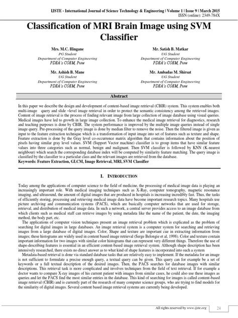 classification of mri brain image using svm classifier pdf principal component analysis