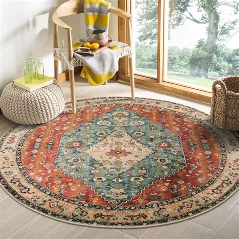 Lahome Boho Tribal Round Rug 4Ft Soft Bedroom Round Area Rug Entryway