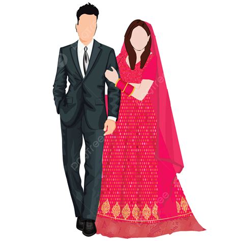 Indian Wedding Couple Standing Wearing Suit And Lehenga Transparent