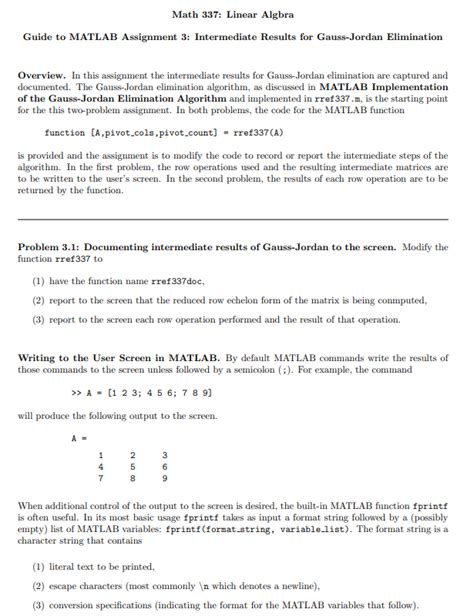 Math 337 Linear Algbra Guide To MATLAB Assignment 3 Chegg