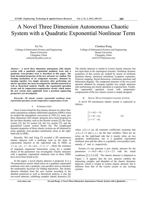 pdf a novel three dimension autonomous chaotic system with a quadratic exponential nonlinear term