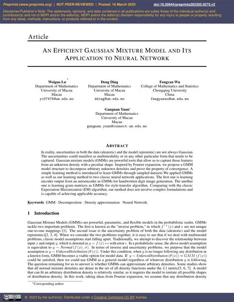 pdf an efficient gaussian mixture model and its application to neural network