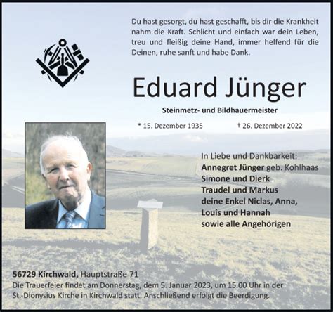 Traueranzeigen von Eduard Jünger rz trauer de