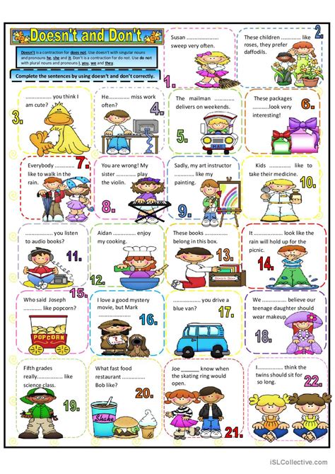 Doesn T And Don T English Esl Worksheets Pdf Doc