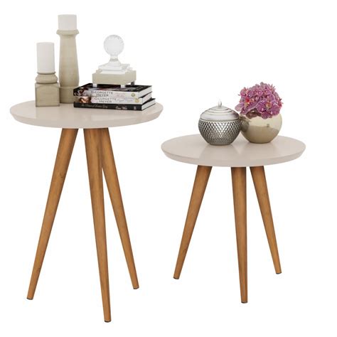 Conjunto 2 Mesas Retrô Pés Palito Apoio e Lateral Classic Decore Off