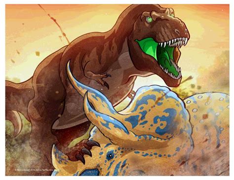T Rex Vs Triceratops Art Matted Print Rextooth Studios Shop