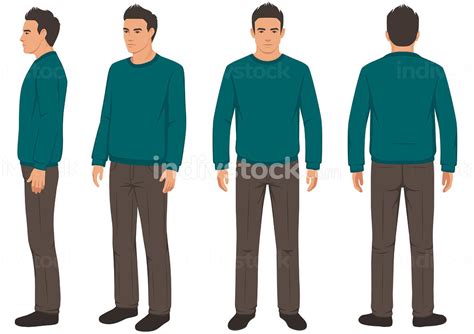 Fashion Man Isolated Front Back And Side View Vector Illustration