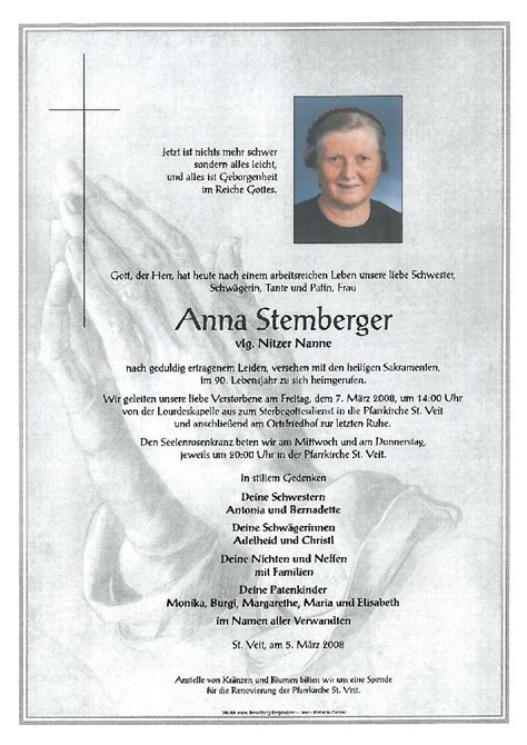 Todesanzeige Anna Stemberger Trauer Link