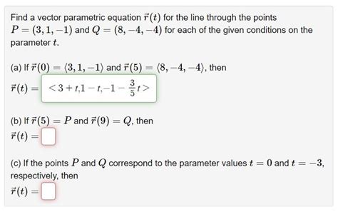solved find a vector parametric equation r t for the line