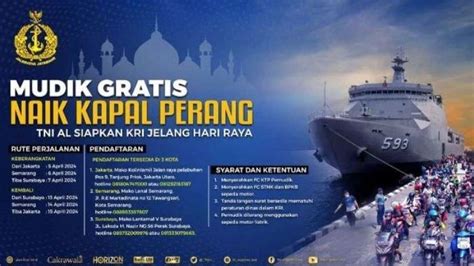 TNI AL Gelar Mudik Gratis 2024 Naik Kapal Perang Ini Syarat Dan Cara