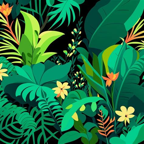 Premium Vector Abstract Tropical Seamless Pattern With Green Flowers