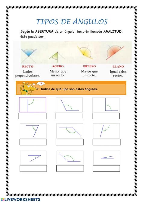 Tipos de ángulos Ángulos ejercicio Tipos de angulos Calculo de