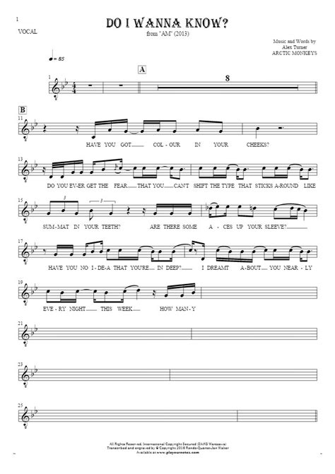 Do I Wanna Know Arctic Monkeys Sheet Music And Guitar Tablatures