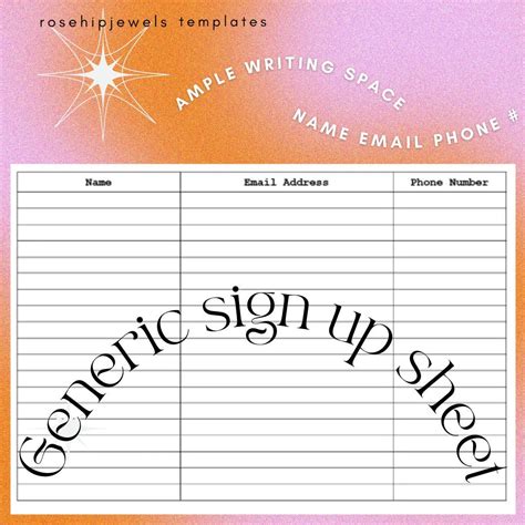Generic Sign Up Sign In Sheet Name Email Phone Number Ample Writing