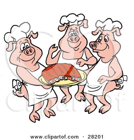 Clipart Illustration Of Three Chef Pigs In Hats And Aprons Carrying A