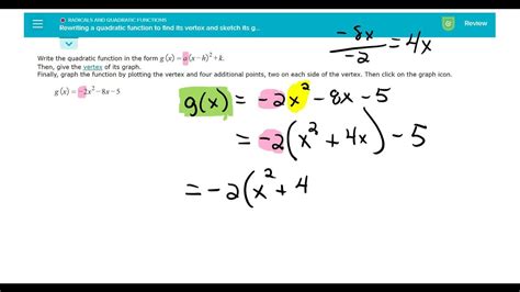 rewriting a quadratic function to find its vertex and sketch its graph part 2 youtube