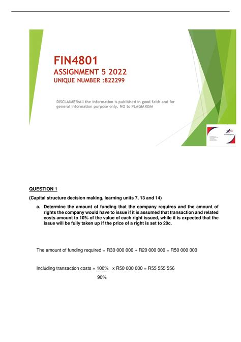 fin4801 assignment 5 2022 answers fin4801 advanced financial management fin4801 stuvia sa