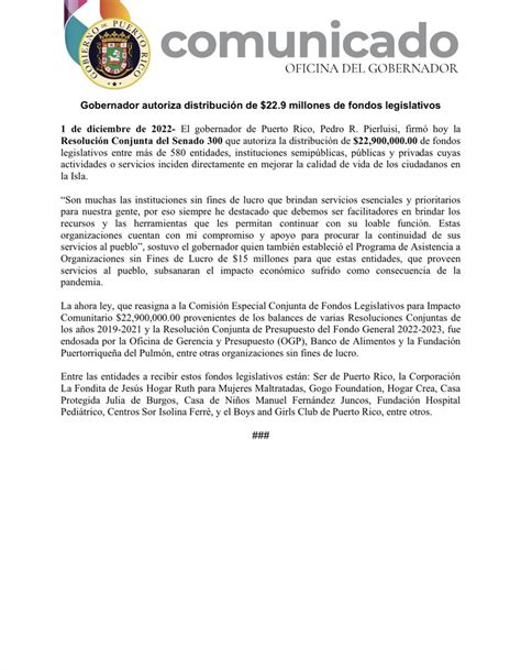 La Fortaleza On Twitter Comunicado De Prensa Govpierluisi Autoriza