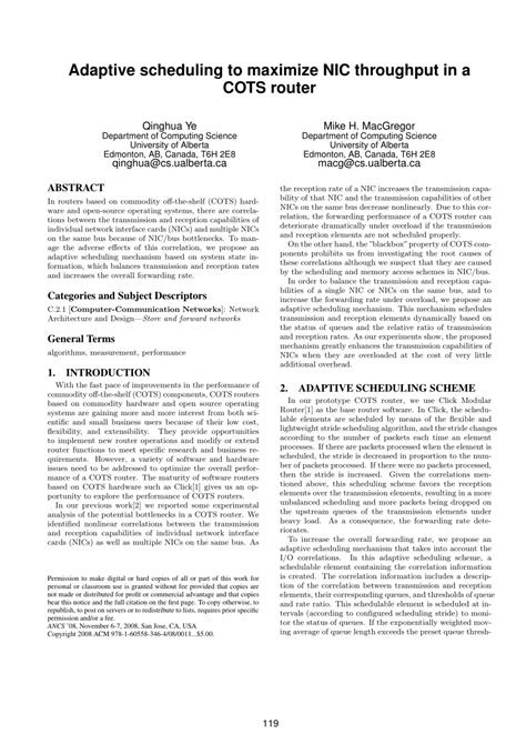 pdf adaptive scheduling to maximize nic throughput in a cots router