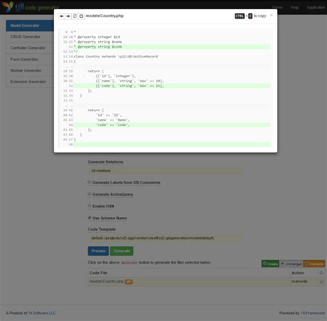 getting started generating code with gii the definitive guide to yii 2 0 yii php framework