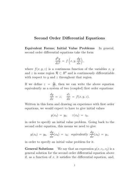 second order differential equations