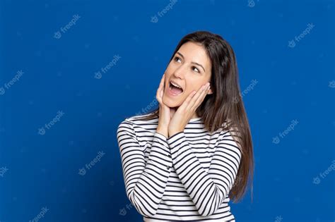 Premium Photo Attractive Young Girl Wearing A Striped T Shirt
