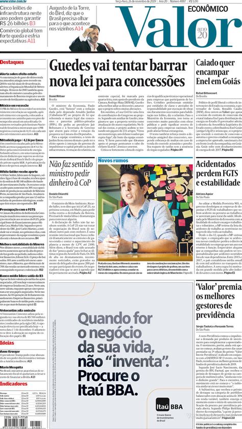 Capa Valor Econômico Terça 26 de Novembro de 2019