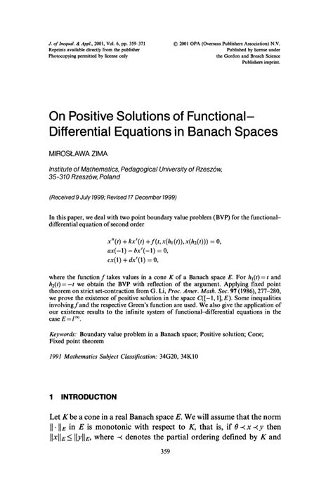 pdf on positive solutions of functional differential equations in banach spaces