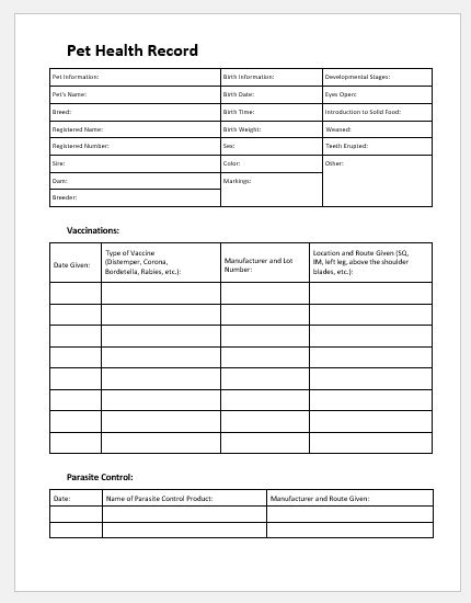Best Pet Health Record Templates