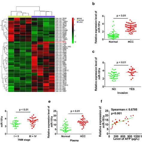 Expression Levels Of MiR 181a In HCC Tissues And Plasma Samples A