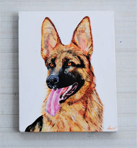 Pastor alemán Pintura acrílica original Retrato de perro Etsy